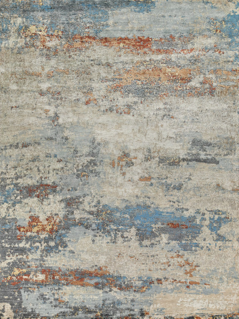 Laureno Hand-Knotted Bamboo Silk and Cotton Blue/Gray Area Rug, 12'x15 ...