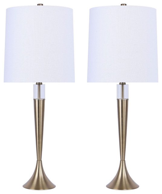 31" Gold Plated Table Lamp With Crystal Accent & Off-White Linen Shade ...