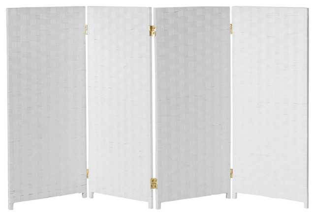 3 ft. Short Woven Fiber Room Divider, 4 Panel - Tropical - Screens And ...