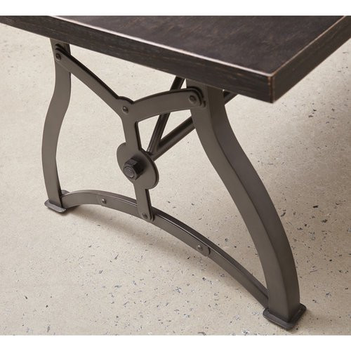 Industrial End Table, Stamped Metal Brace Base With Distressed Dark ...