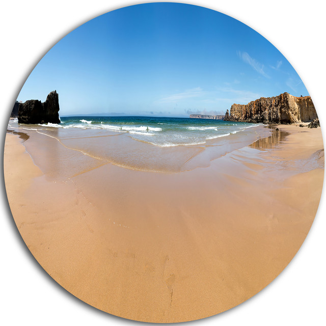 Calm Sandy Coastline Panorama, Beach Round Wall Art, Disc of 23 inch ...