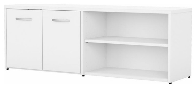 Pemberly Row Low Storage Cabinet with Doors in White - Engineered Wood ...