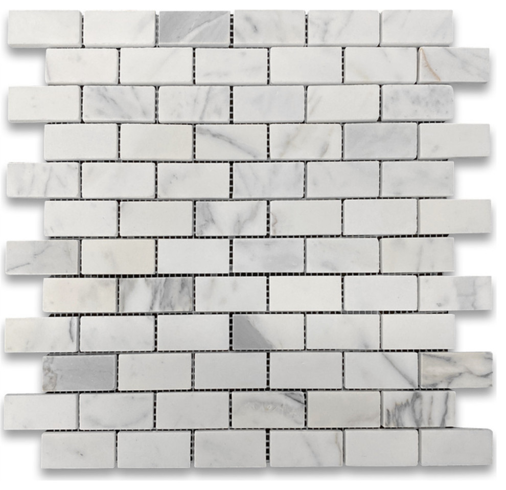 1x2 Brick Offset Subway Mosaic Statuary White Marble Tile Honed, 1 ...