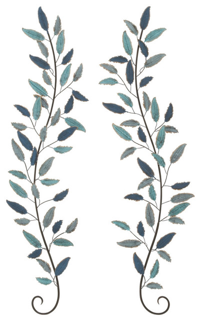 Traditional Teal Metal Wall Decor Set 95459, S/2 16"W, 59"H - Farmhouse ...