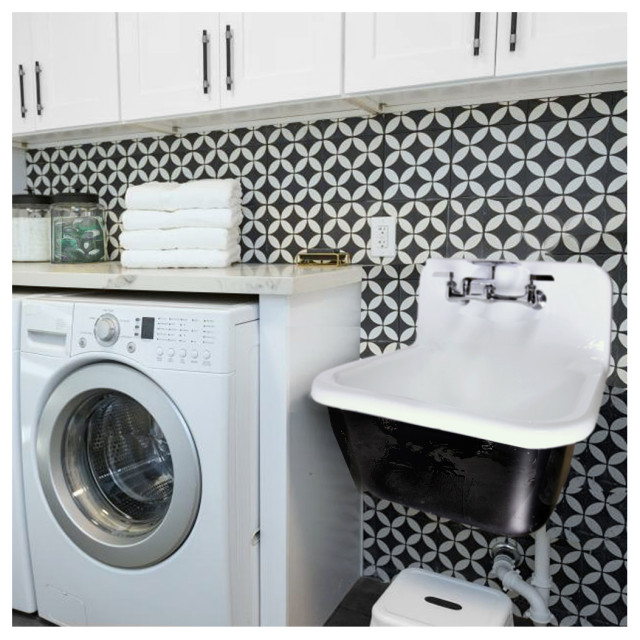 Cast Iron Wall-Mount Utility Sink Set With Drain and Faucet ...