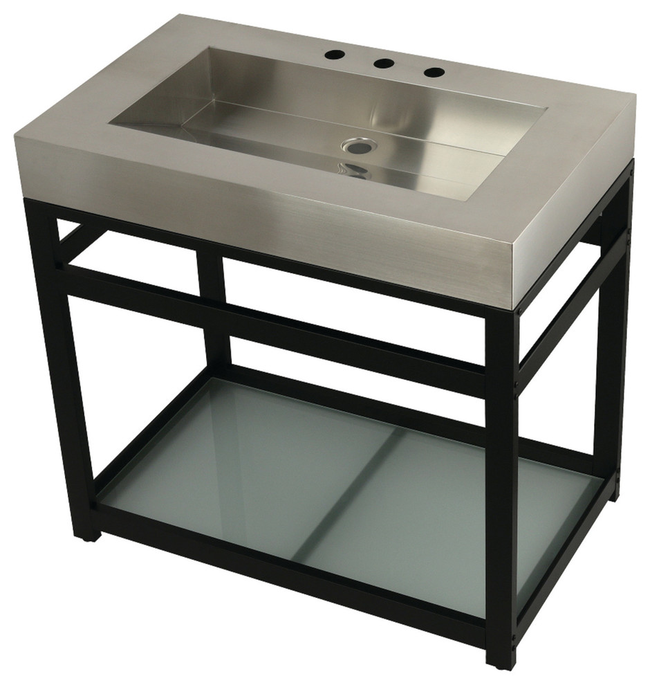37" Stainless Steel Sink w/Steel Console Sink Base, 35-3/8"Lx37"Wx20-1/ ...