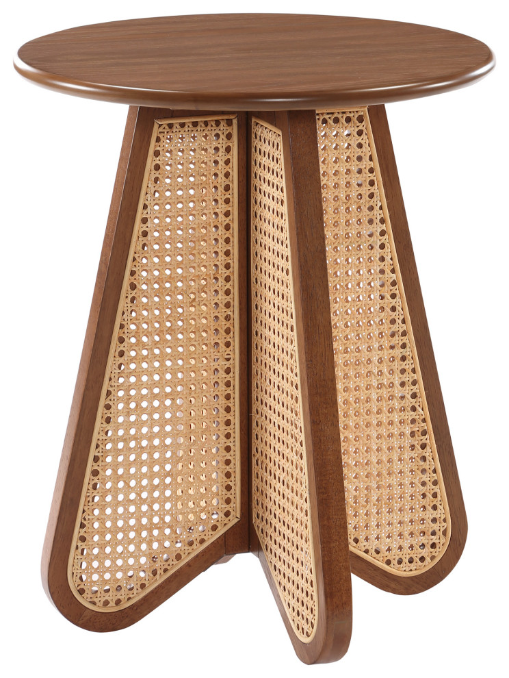 Linh Mid-century Walnut/Rattan Round End Table - Tropical - Side Tables ...