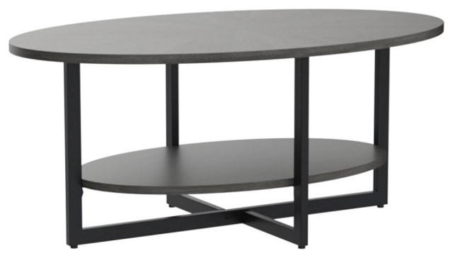 Modern Industrial Coffee Table, Metal Frame With Oval Shaped Top ...