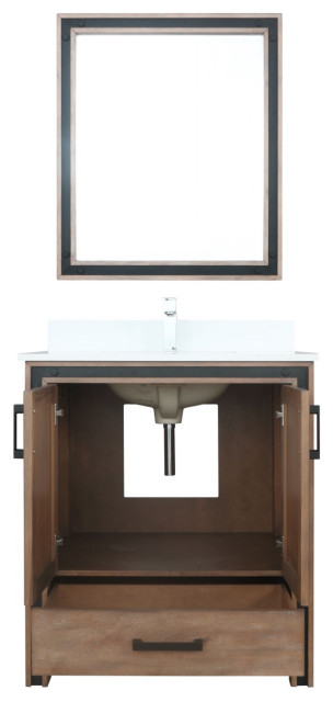 30" Rustic Barnwood Single Vanity, White Sink and 28" Mirror ...