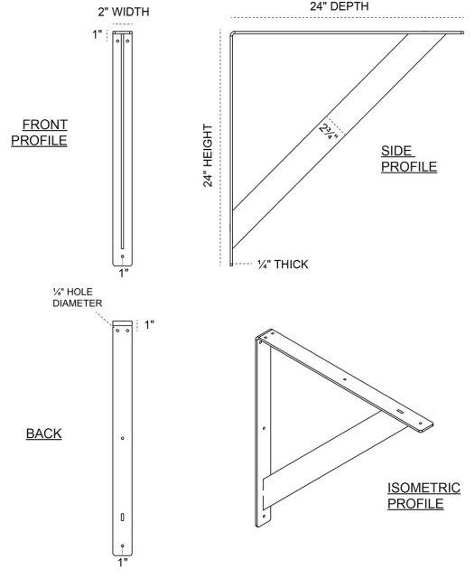 2"x20"x20" Traditional Steel Bracket, Hammered Black, 2Wx24"Dx24"H ...