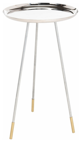 Aurora Tri Leg Contemporary Glam Side Table, Silver/Gold - Midcentury ...