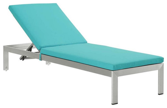 Pemberly Row Patio Chaise Lounge in Silver and Turquoise (Set of 4 ...