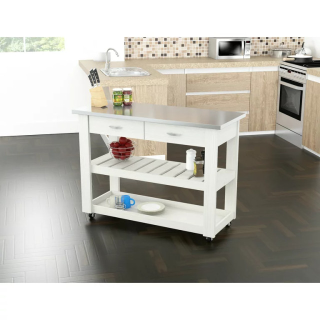 Modern Kitchen Cart, Sturdy Stainless Steel Top & Spacious Drawers ...