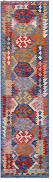 Reversible Kilim Flat Weave Wool On Wool Runner Rug 2' 7" X 9' 6 ...