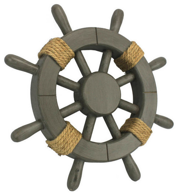 Vintage Whitewashed Decorative Ship Wheel, 12" - Modern - Wall Accents ...