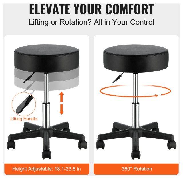 VEVOR Round Rolling Stool Swivel Stool With Wheels PU Leather Height ...