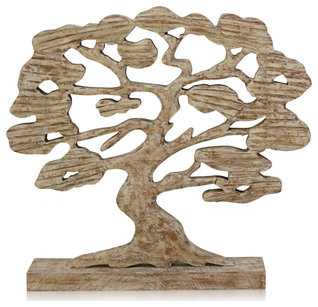 Vintage Tree Of Life Natural Wood Carved Table Top Sculpture - Rustic ...