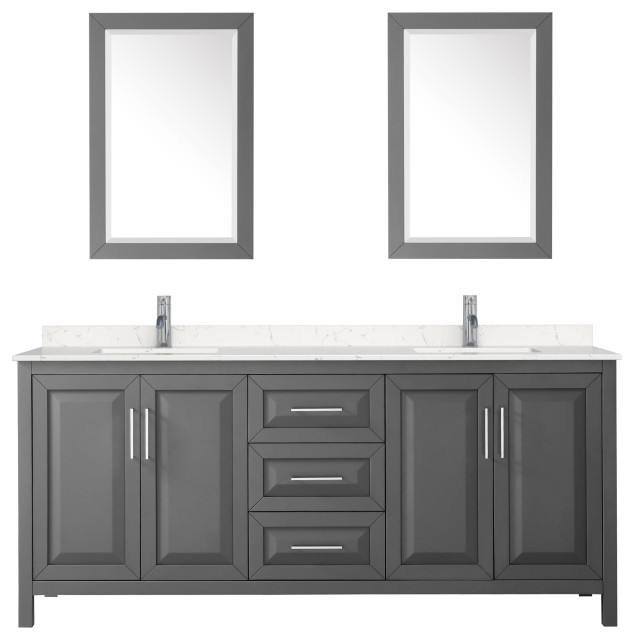 Daria 80" Double Vanity, Dark Gray, Carrara Cultured Marble Top, 24 ...