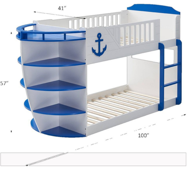 ACME Neptune Twin/Twin Bunk Bed WithStorage Shelves, Sky Blue Finish ...