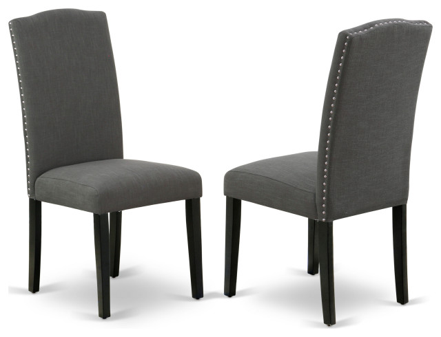 Encinal Parson Chair, Black Leg And Linen Fabric Dark Gotham Grey Set ...