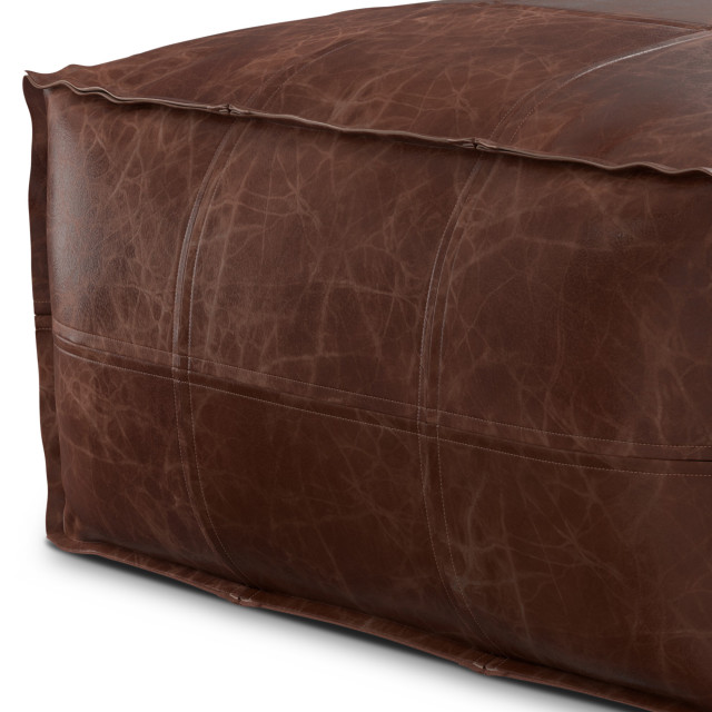Sheffield Coffee table Pouf, Distressed Brown Leather - Transitional ...