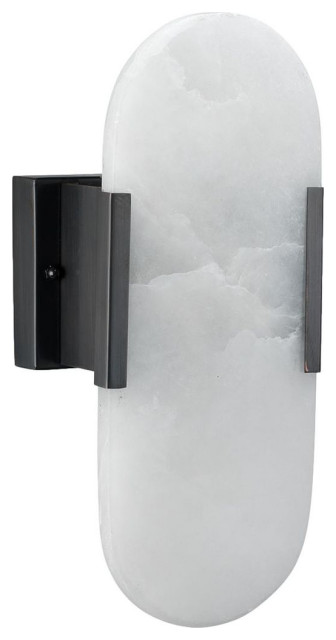 Classic Contemporary Alabaster Stone Oval Wall Sconce 13 in Bronze White - Transitional - Wall ...