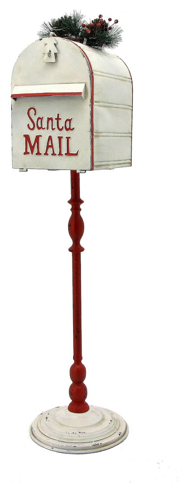 Standing "Santa's Mail" Christmas Mailbox With Light-Up Wreath, Antique ...