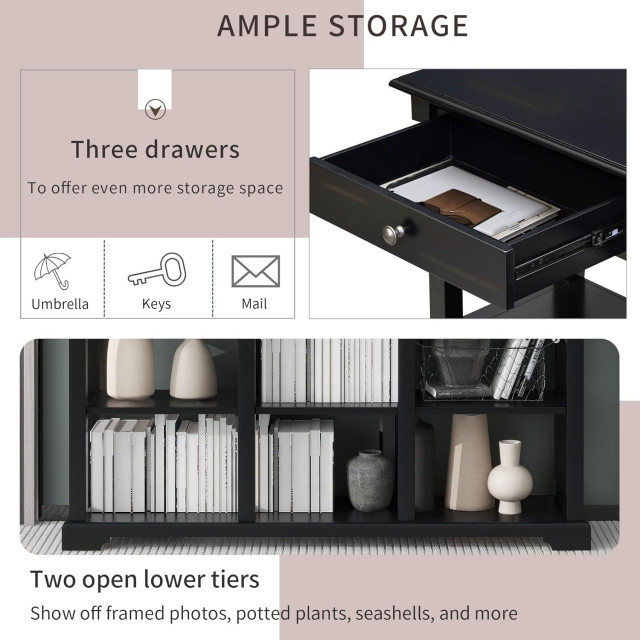 Large Console Table, Open Shelves & Drawers With Ample Storage Space ...