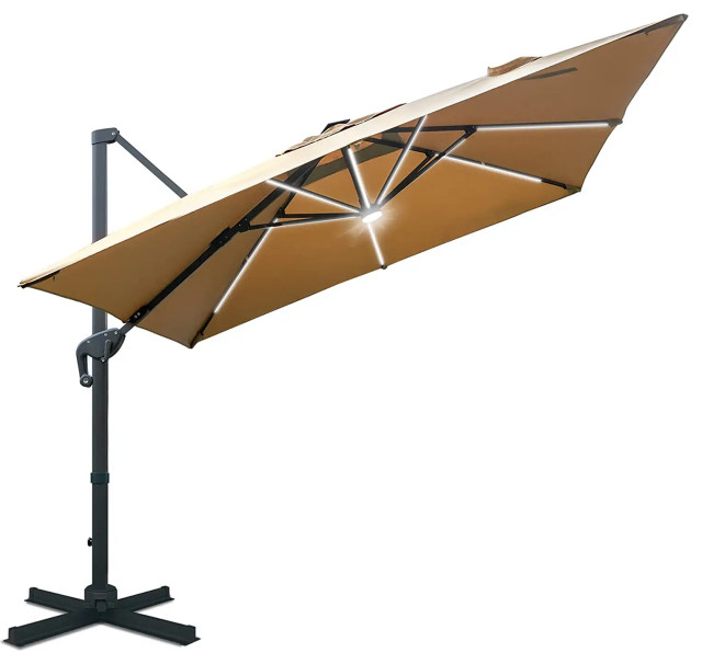 Modern Patio Umbrella, Solar Powered LED & Rotating Canopy, 10ft X 10ft ...
