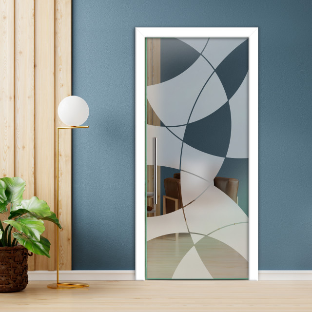 Frameless Pocket Glass Sliding Door with Frosted Stripes Design, 30"x84 ...