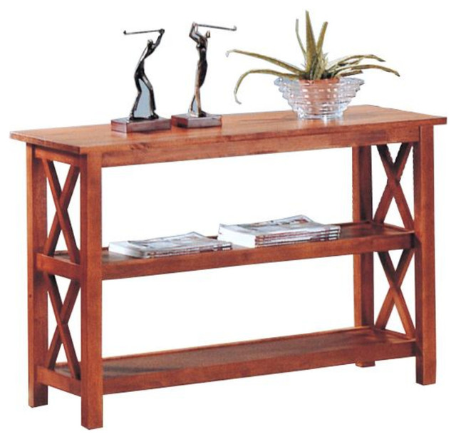 Transitional Style Wooden Sofa Table With "X" Side Design and Two ...