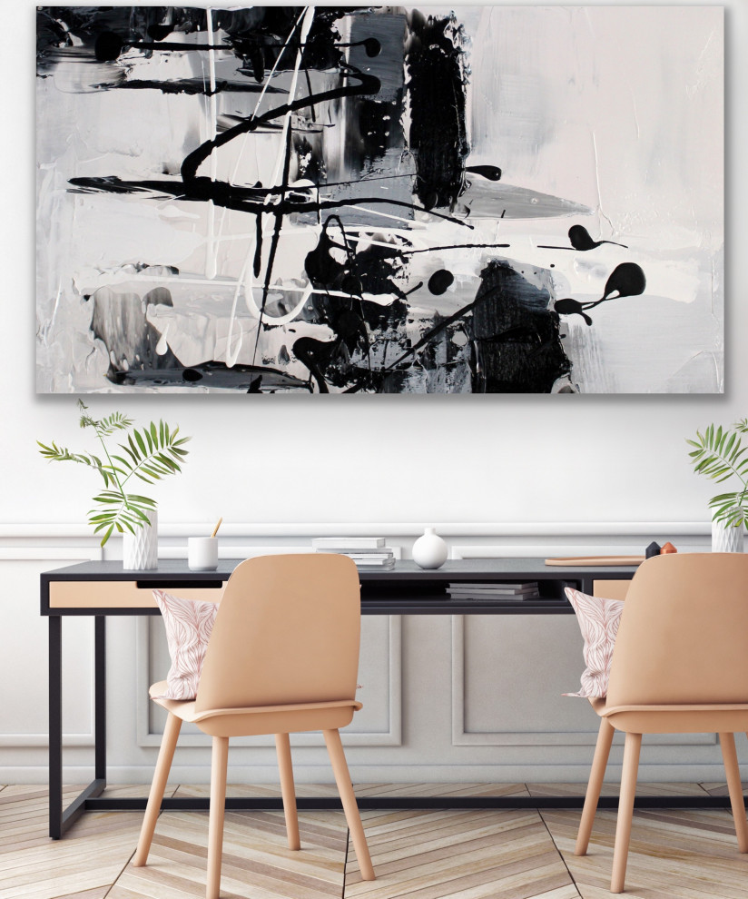 72x36 inches Minimal Black and white modern abstract painting Large ...