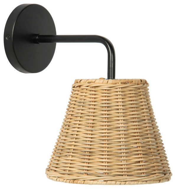Wicker Cone Wall Sconce w. Gooseneck, Natural - Tropical - Wall Sconces ...
