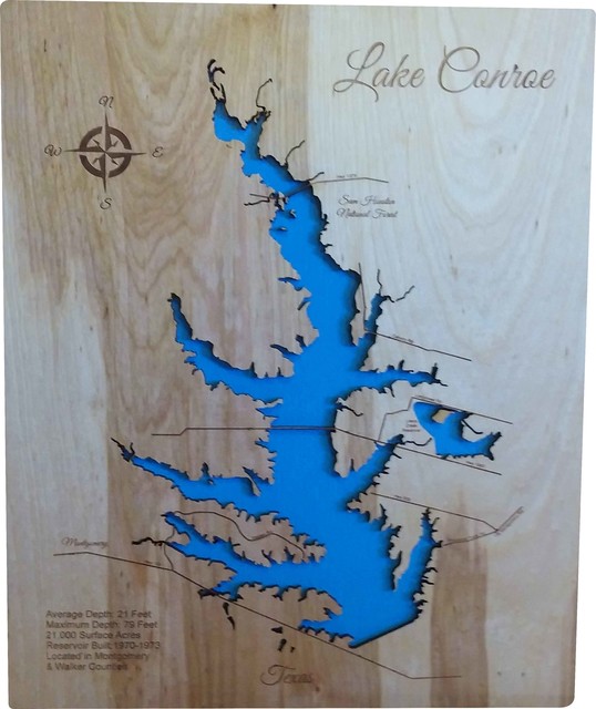 Lake Conroe, Texas-Wood Lake Map, Small - Contemporary - Wall Accents ...