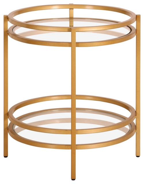 Maklaine Circle Modern Metal Side Table with Tempered Glass Top in ...