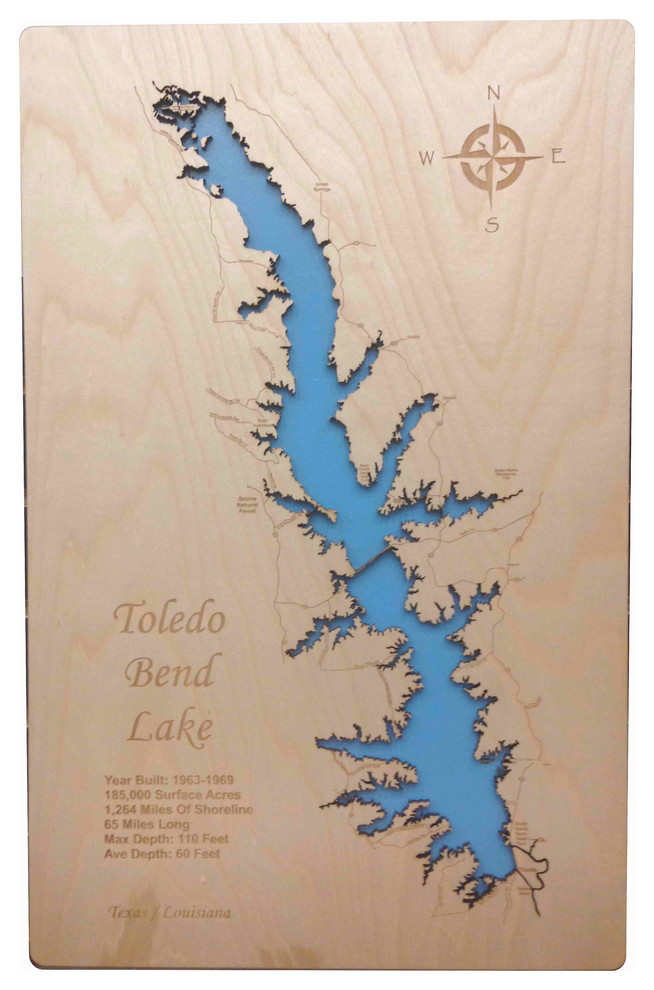Toledo Bend Lake, Texas/Lousiana-Wood Lake Map, Medium - Contemporary ...