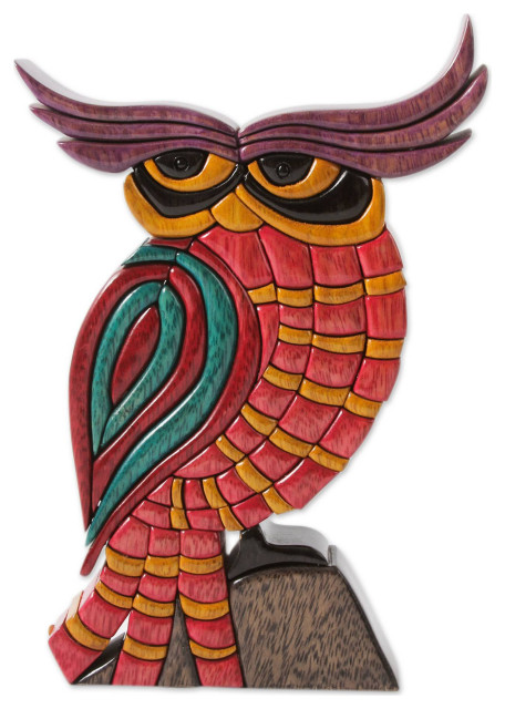NOVICA Pensive Owl And Cedar And Mahogany Wood Statuette - Contemporary - Decorative Objects And ...