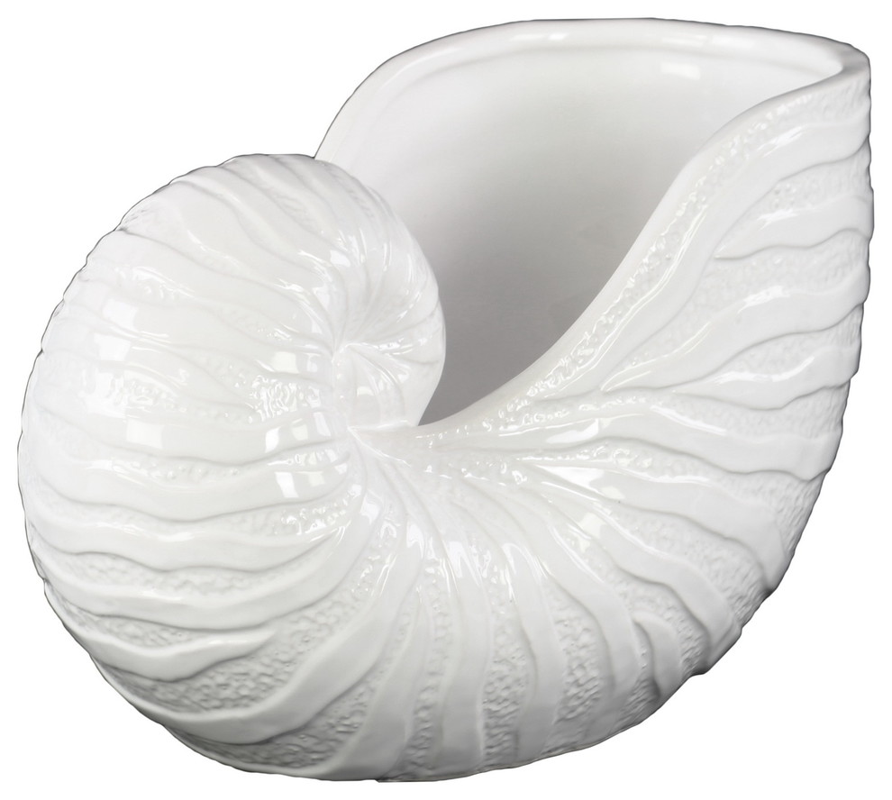 Ceramic Nautilus Seashell Sculpture - Beach Style - Garden Statues And ...