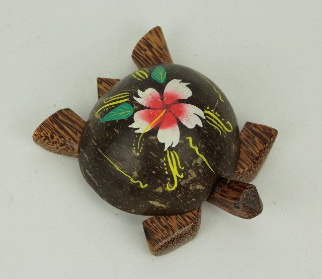 Carved Turtle Trinket Box With Hand Painted Coconut Shell Lid, One Size ...