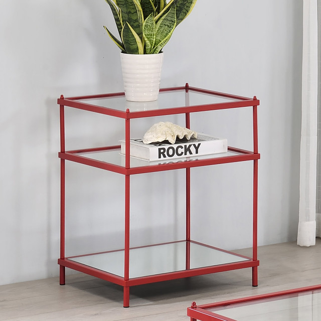 Contemporary End Table, Metal Frame With Glass Top & Mirrored Glass ...