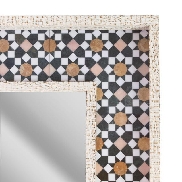 Geometric Tiled Print Distressed White Raised Lip Double Framed Accent ...