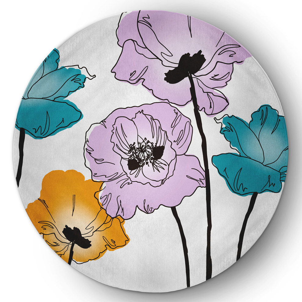 2' x 3' Popping Poppies Spring Chenille Indoor/Outdoor Rug, 5' Round ...