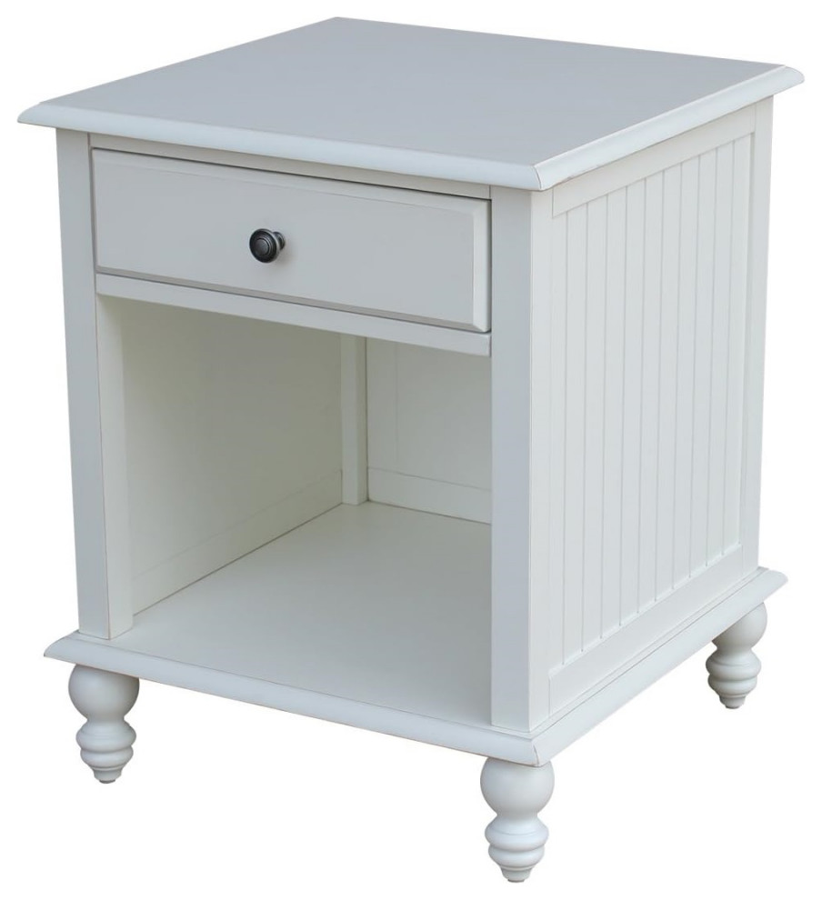 Beach White Cottage End Table with Drawer and Open Compartment ...
