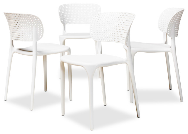 Rae Modern White Finished Plastic 4-Piece Stackable Dining Chair Set ...