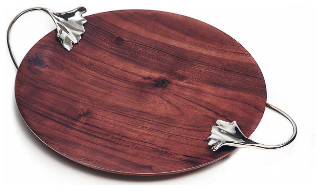Ginkgo Wood Shallow Platter With Leaf Handles - Transitional - Serving ...