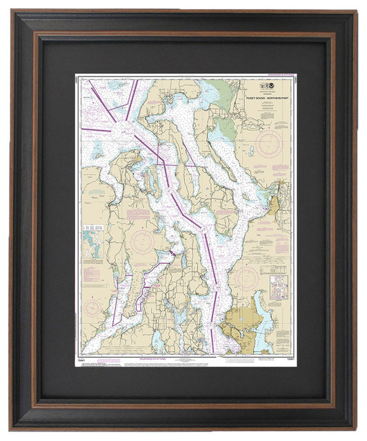Framed Nautical Chart; Northern Puget Sound - Traditional - Prints And ...