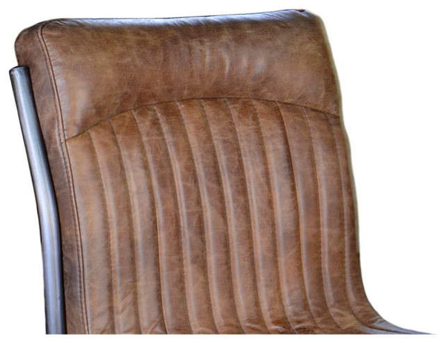 21 Inch Dining Chair Grazed Brown Leather (Set Of 2) Brown Industrial ...