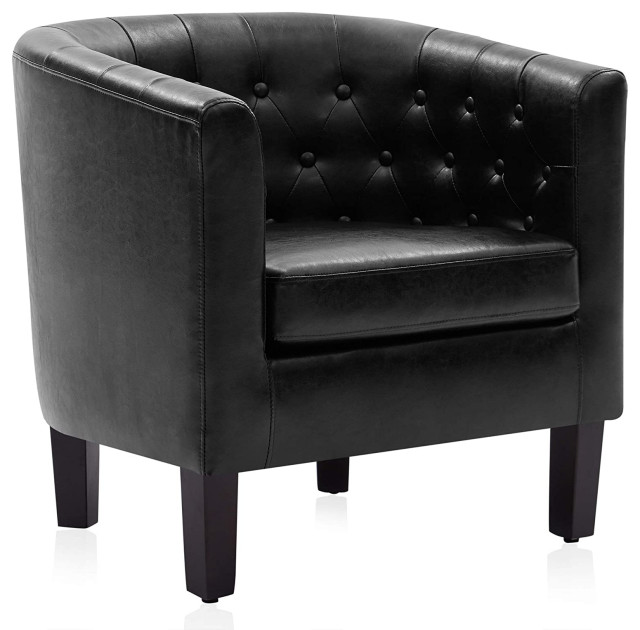 Black Accent Chairs for Living Room with Sturdy Legs and Faux Leather ...