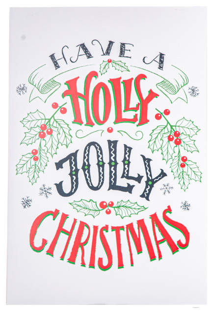 Wood Wall Art with "Holly Jolly Christmas" Writing Design Smooth White ...