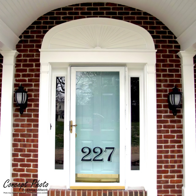 Peaked Cap Sunburst Architectural Grade PVC Pediment, 86"W x 22-1/2"H x ...